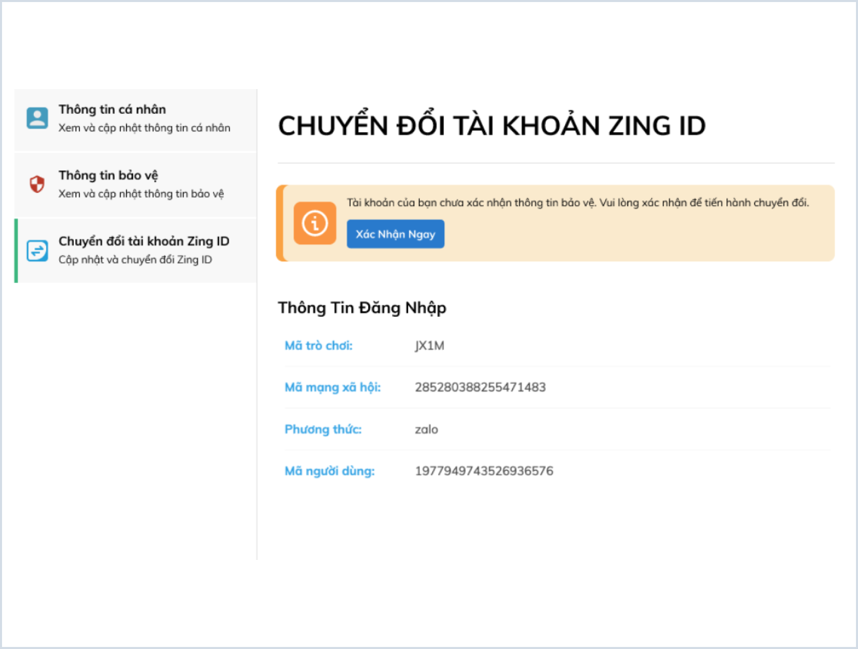 Trang thông tin User