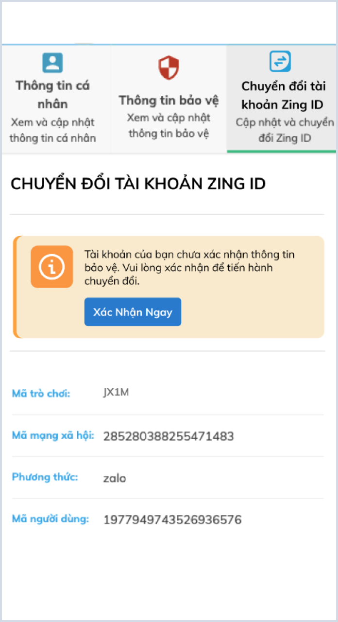 Trang thông tin User